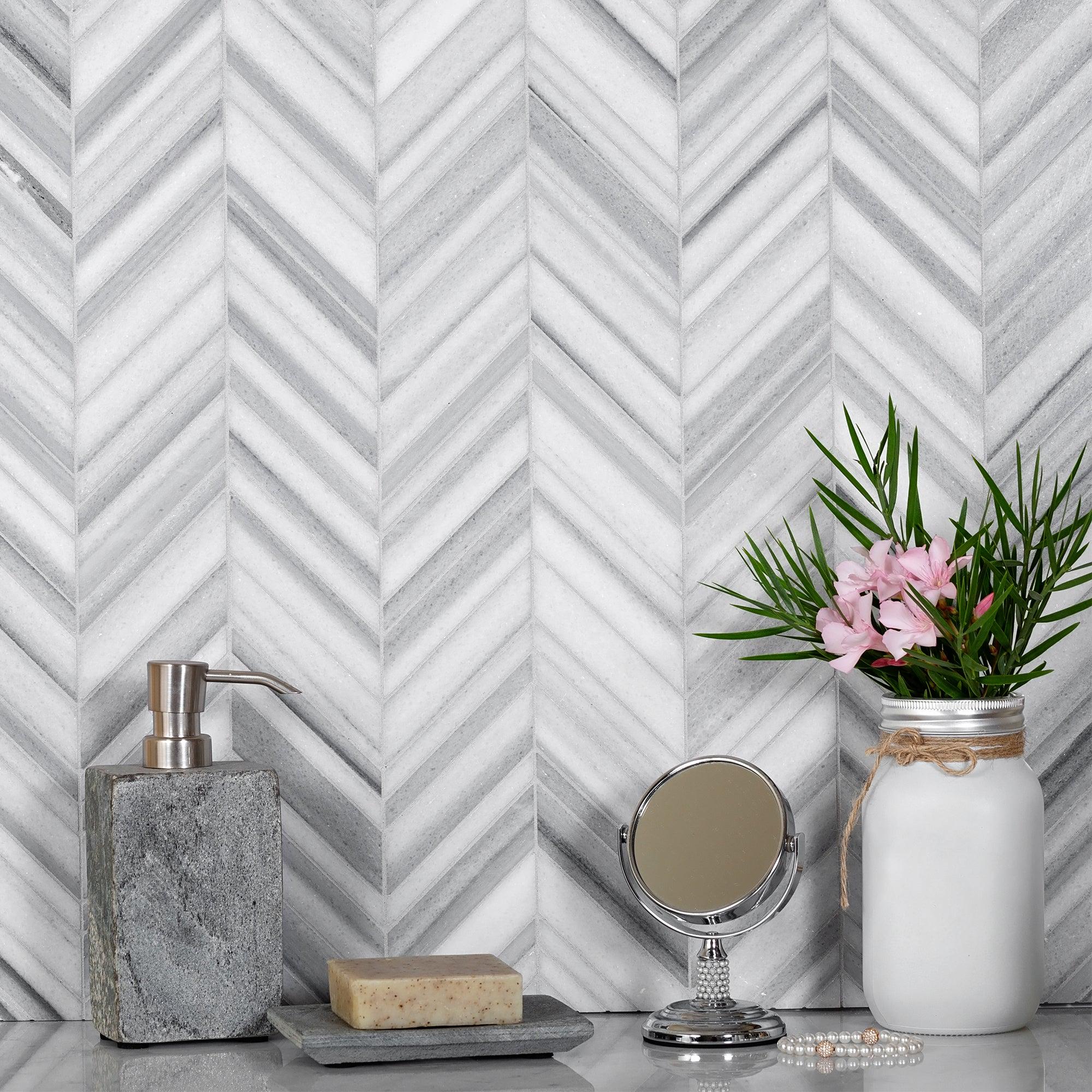 5 Pack Gray 12-in X 12.2-in Polished Marble Chevron Floor and Wall Tile ...