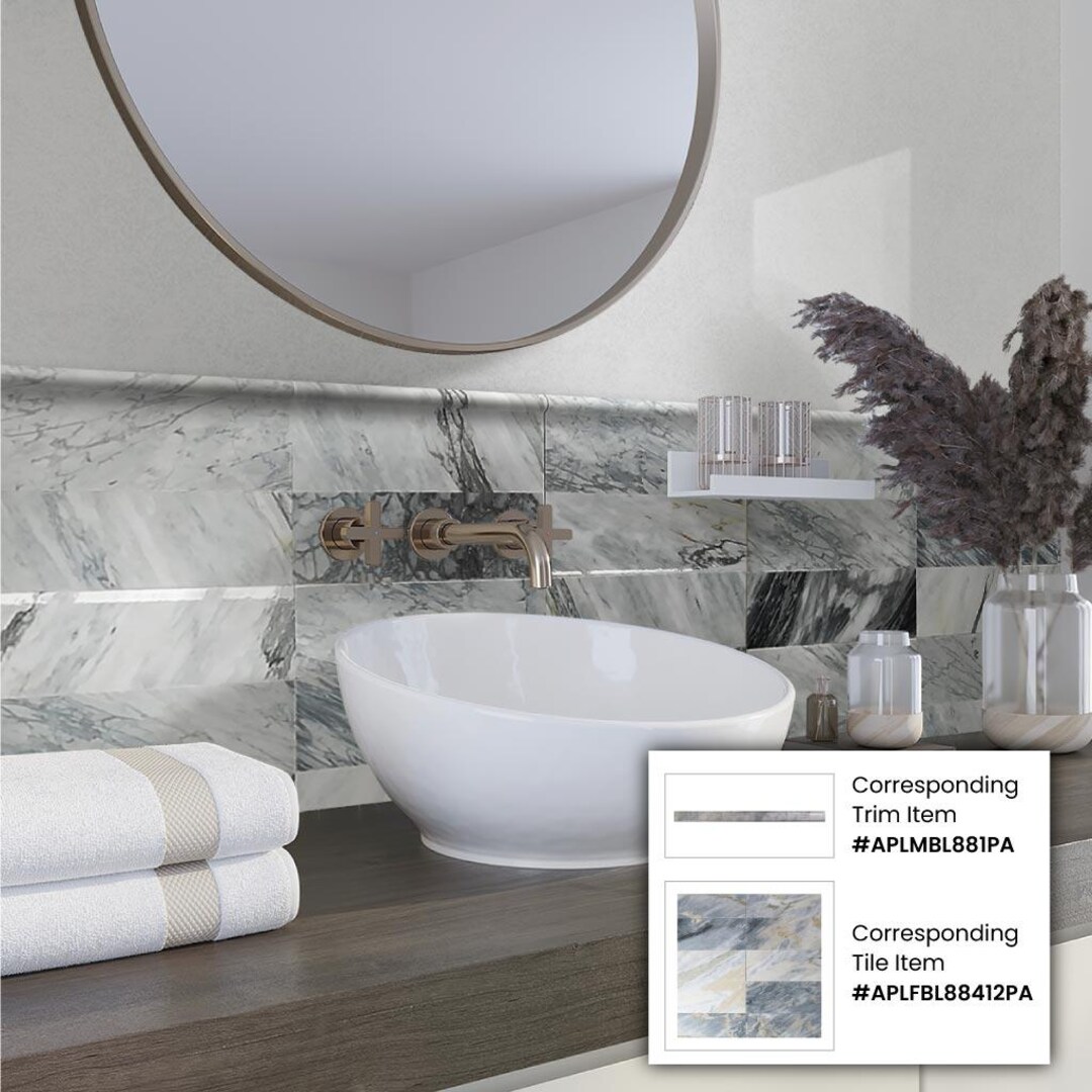 Cloud Gray 0.5x12 Polished Marble Pencil Tile Trim (10 Pack, 0.5 Sq Ft ...