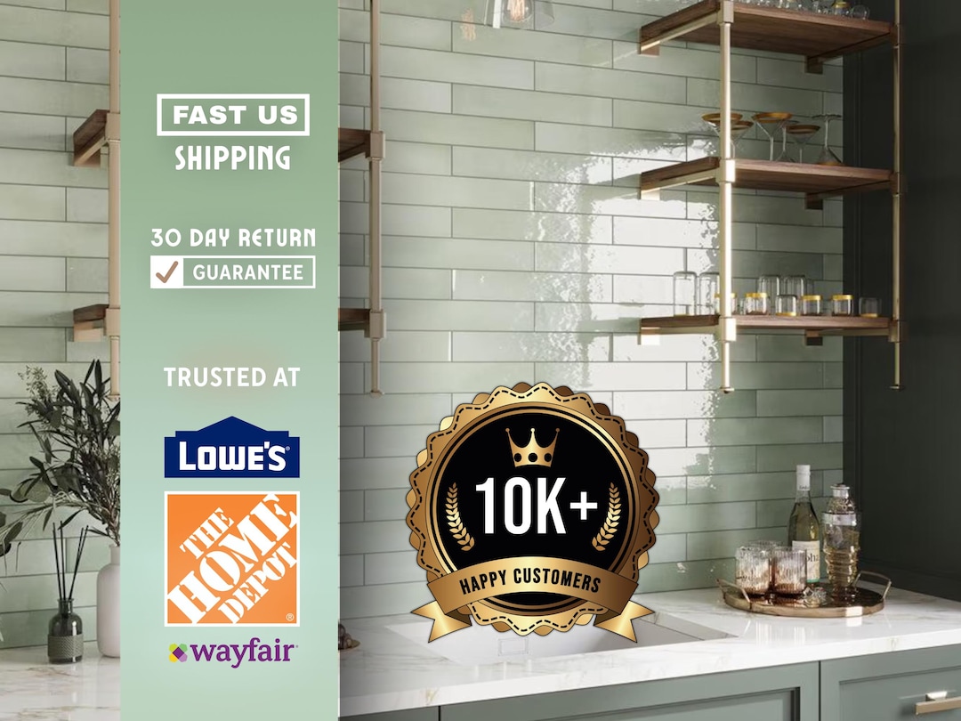 Tea Green 3x16 Glossy Ceramic Subway Tile – Green Backsplash Tile for ...
