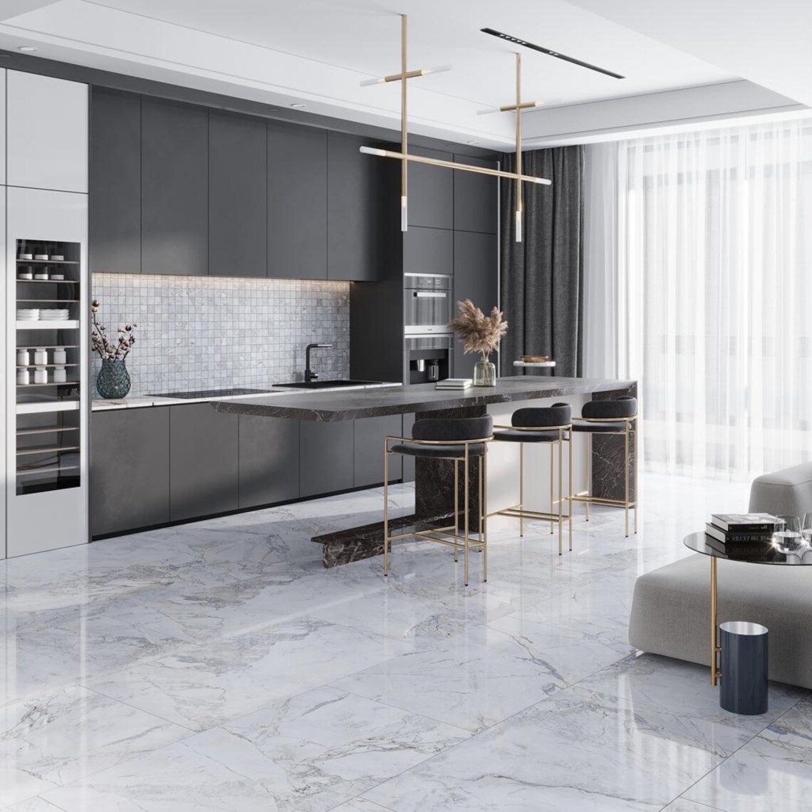 Pale Gray 12x12 Polished Square Porcelain Mosaic Tile (11 Pack, 10.65 ...