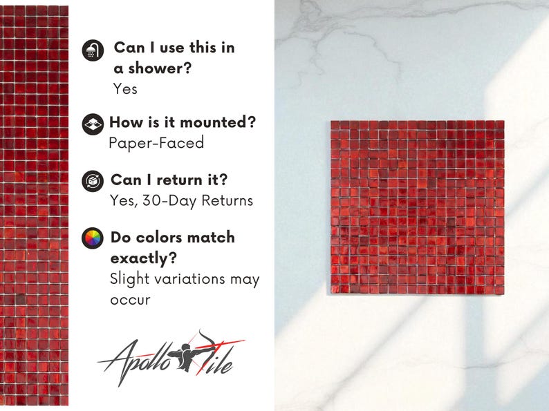 Ruby Red Mosaic Tile Sample – Glossy Glass Tiles for Walls or Floors ...