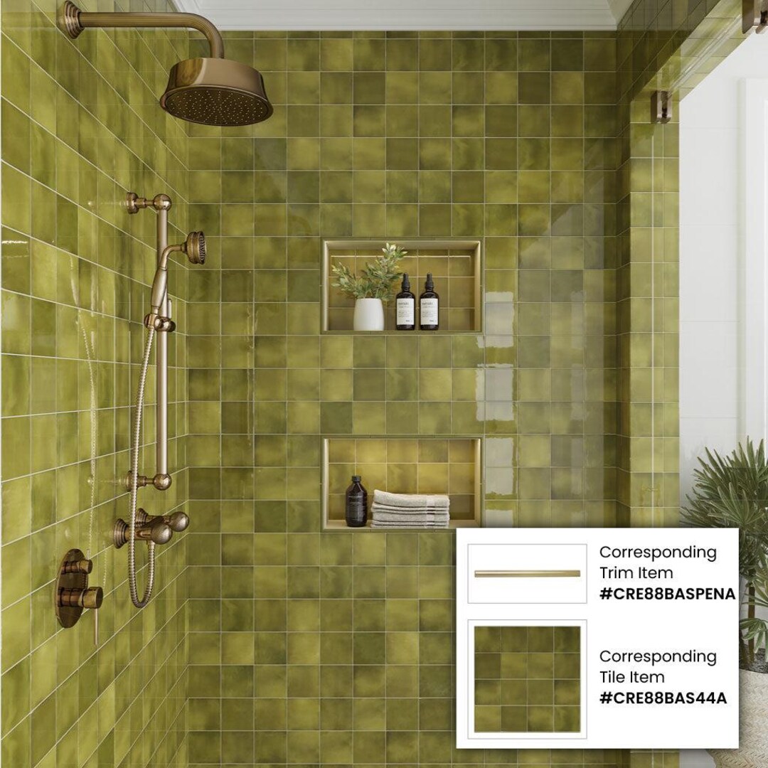 Olive Green 0.5x8 Glossy Ceramic Pencil Tile Trim (10 Pack, 0.3 Sq Ft ...