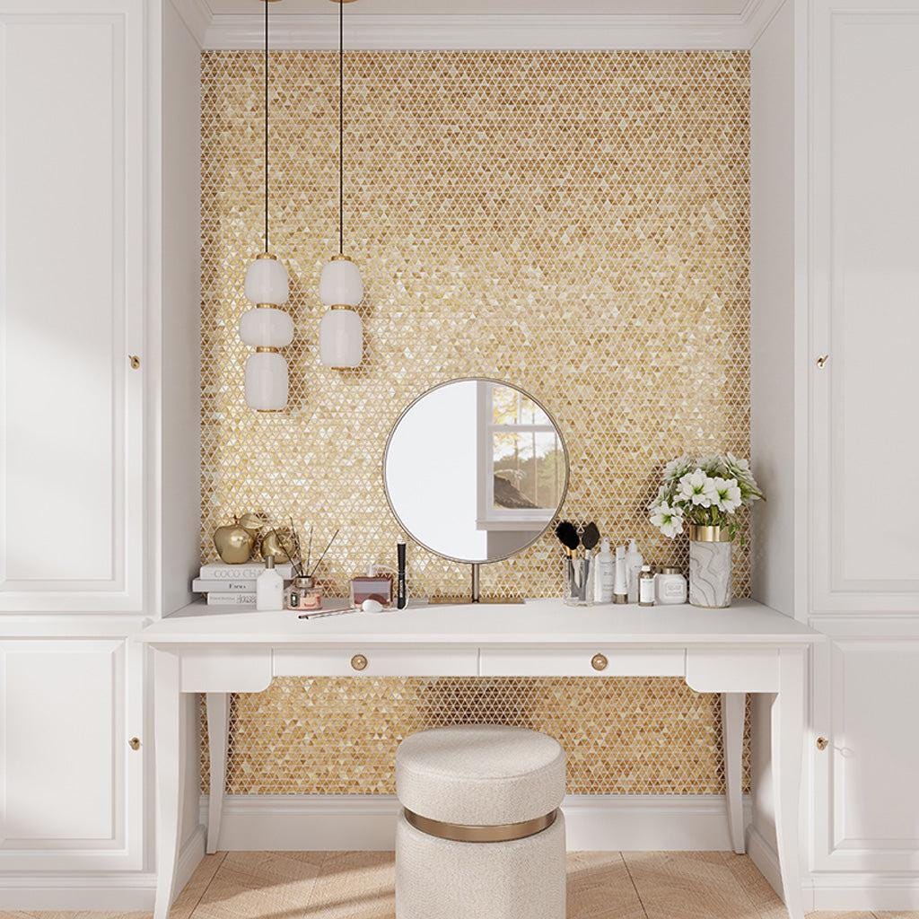 Shimmer Gold 4 X 5 Glossy Uniform Triangle Glass Mosaic Tile - Sample ...