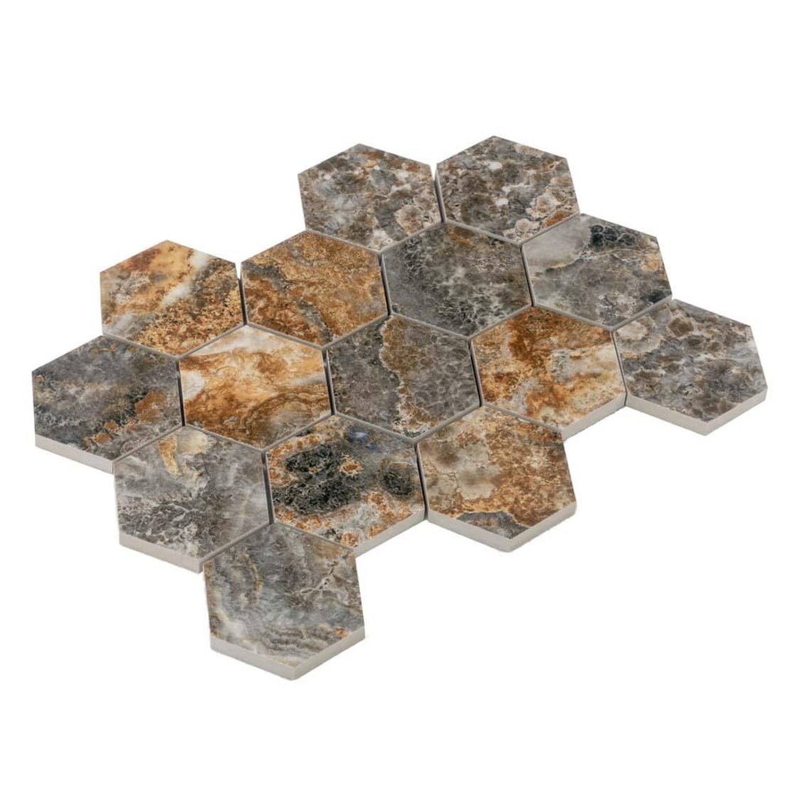 9 Pack Splendor 8.9 In. X 12.8 In. Polished Brown Porcelain Hexagon ...