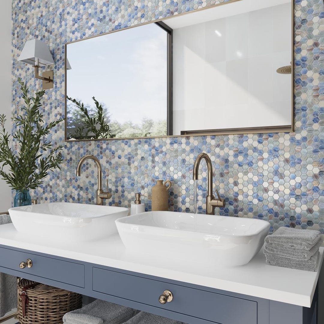 Light Blue 4 X 5 Glossy Hexagon Glass Mosaic Tile - Sample - Etsy