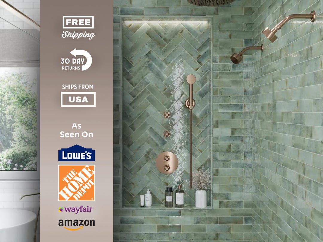 Sage Green Tile Backsplash - 3x8 Glossy Ceramic Tile - Ceramic Tile ...