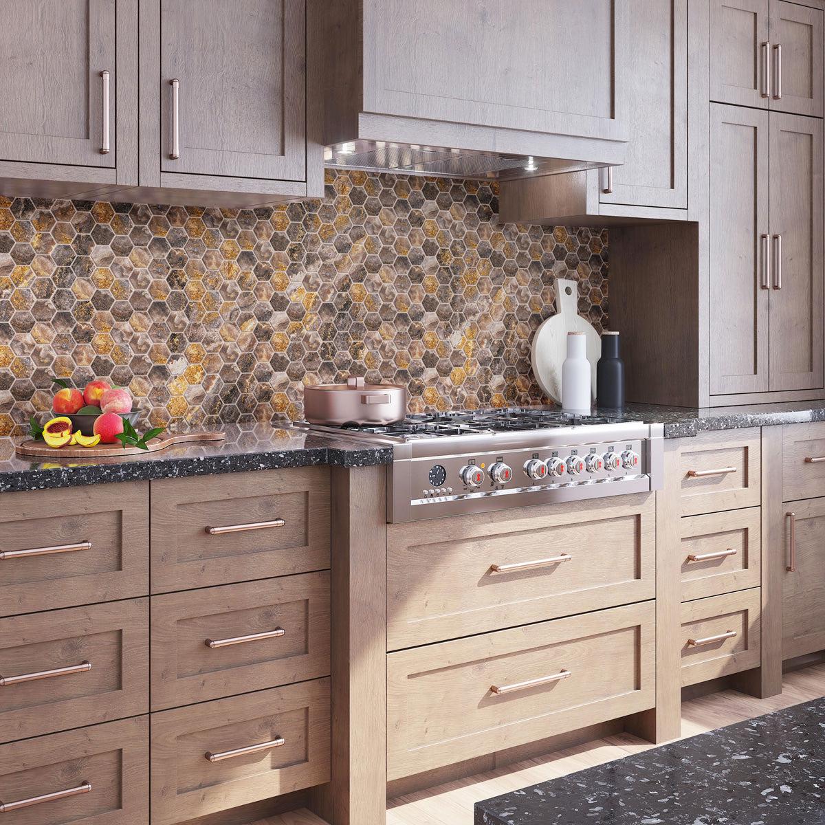 9 Pack Splendor 8.9 In. X 12.8 In. Polished Brown Porcelain Hexagon ...