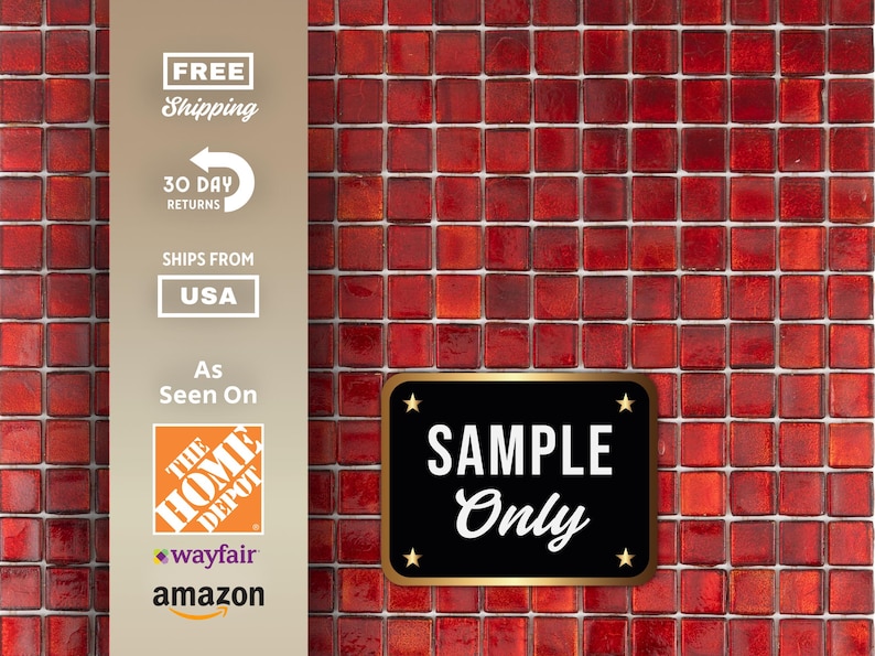 Ruby Red Mosaic Tile Sample – Glossy Glass Tiles for Walls or Floors ...