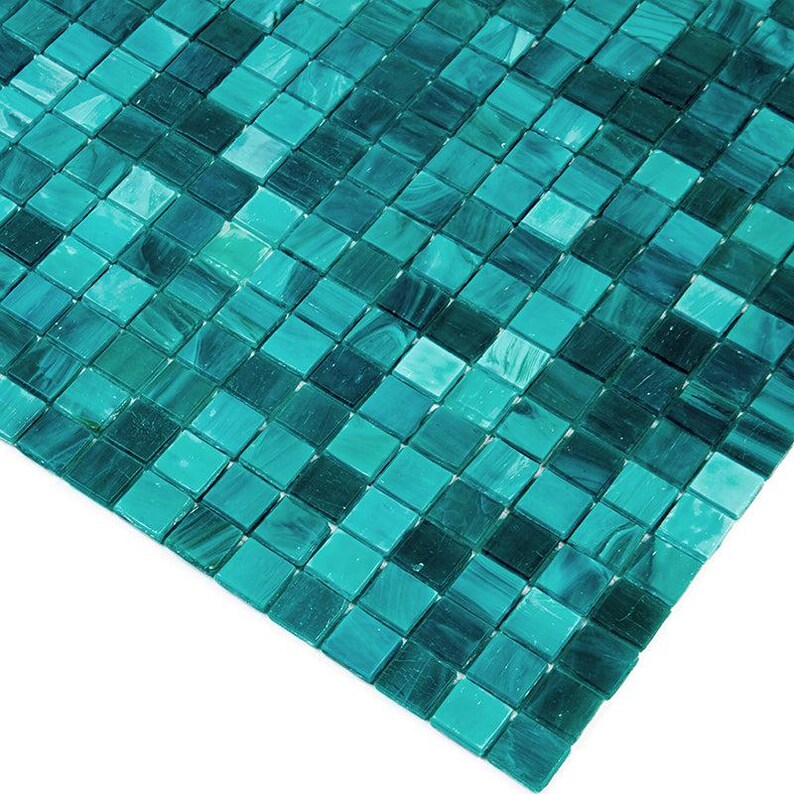 Cerulean Green 12x12 Glossy Uniform Square Glass Mosaic Tile (20 Pack ...