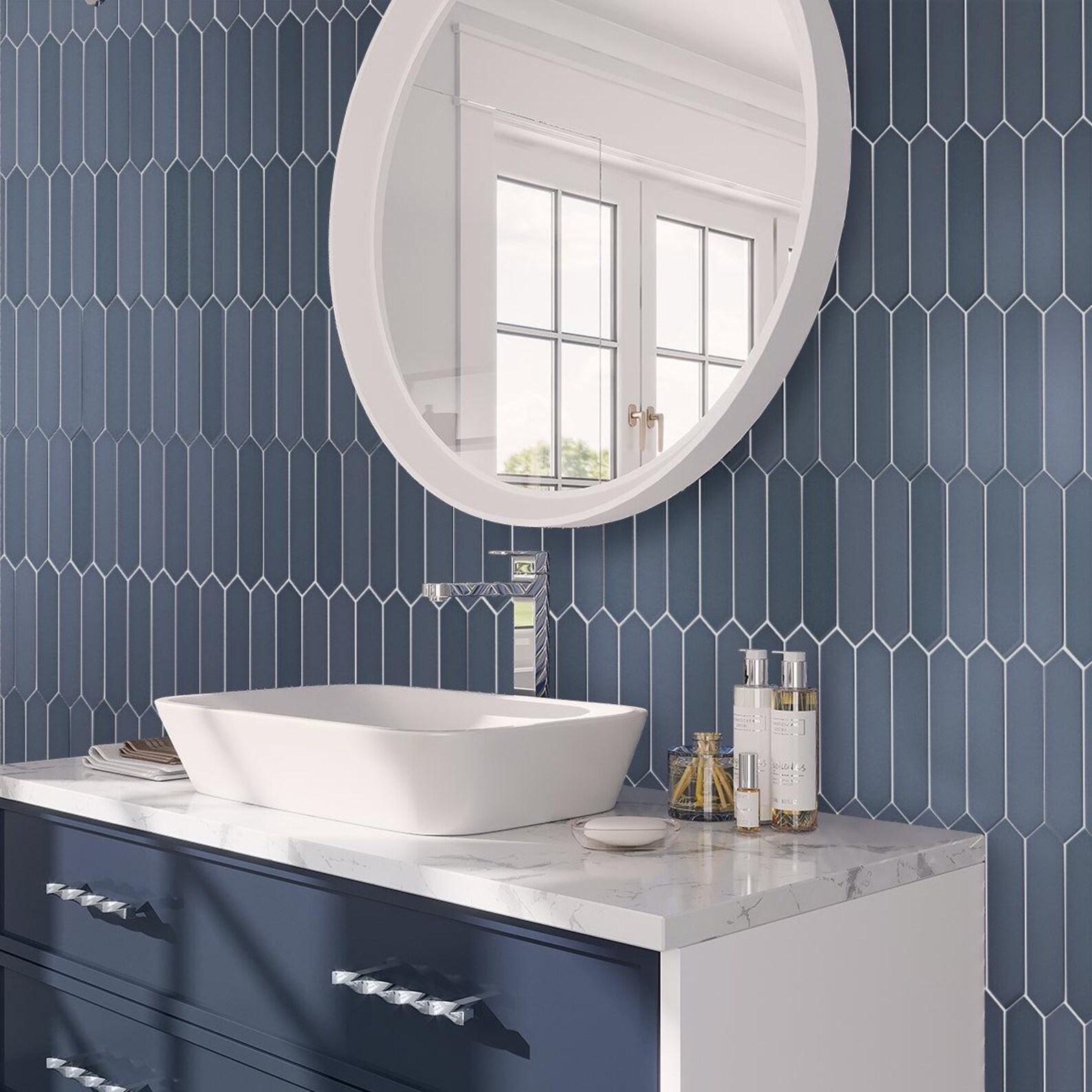 44 Pack Piquet 2 In. X 10 In. Matte Blue Ceramic Picket Wall and Floor ...