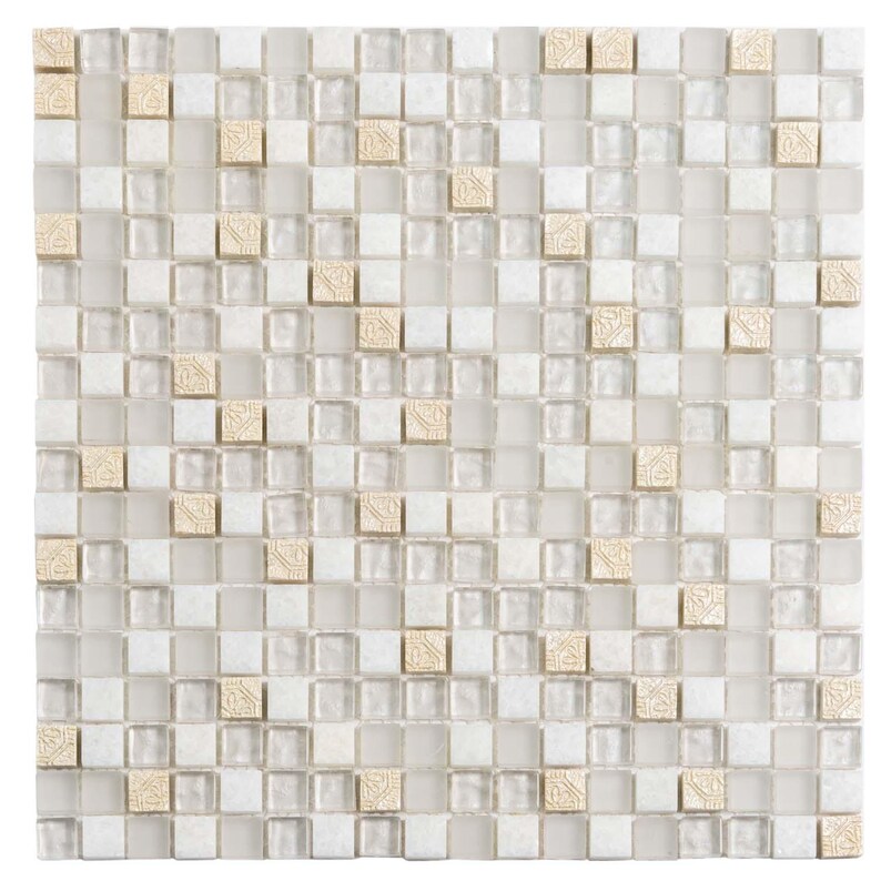 White 12x12 Glossy Foiled Square Glass Resin Stone Mosaic Tile (5 Pack ...