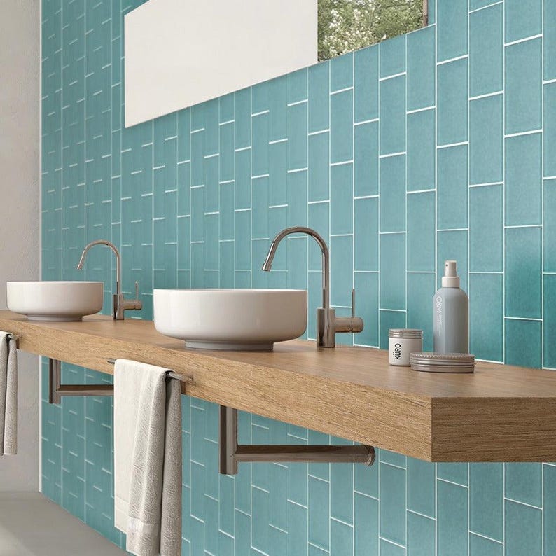 40 Pack Sky Blue 3 In. X 6 In. Matte Finished Glass Mosaic Tile (5 Sq ...