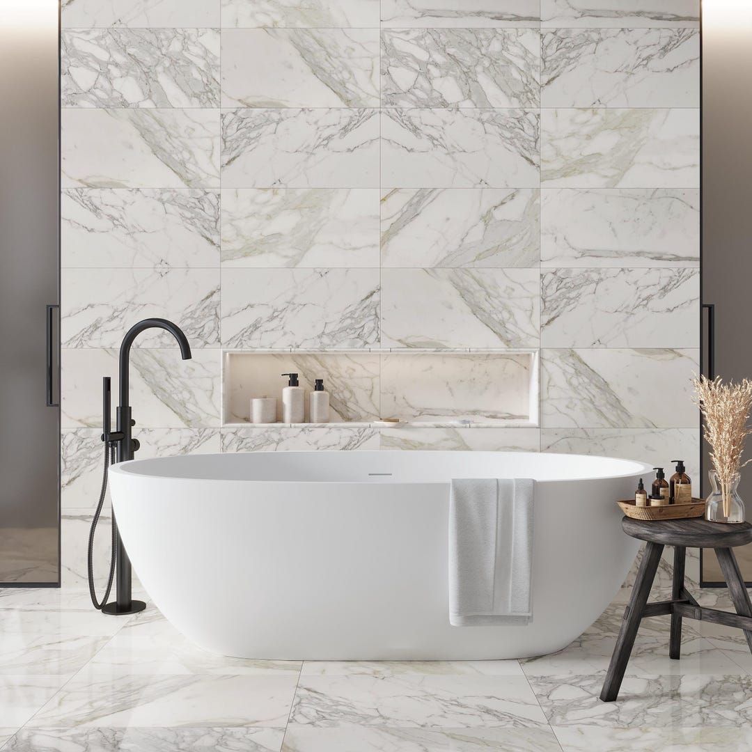White 0.5x12 Polished Marble Pencil Tile Trim (10 Pack, 0.5 Sq Ft/case ...