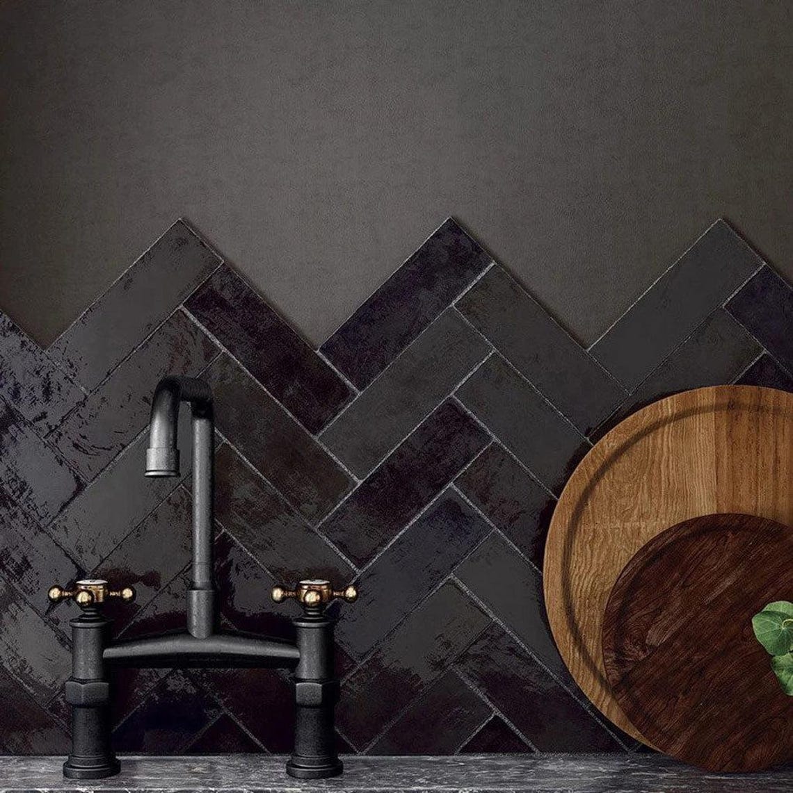Black 2.5x8 Glossy Matte Subway Ceramic Tile (38 Pack, 5.38 Sq Ft/case ...