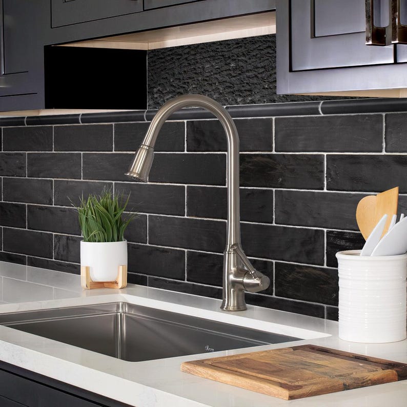 Black 2.5x8 Glossy Matte Subway Ceramic Tile (38 Pack, 5.38 Sq Ft/case ...