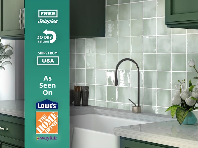 4x4 Vintage Tea Green Tile Backsplash -antique Decorative Tile Glossy ...