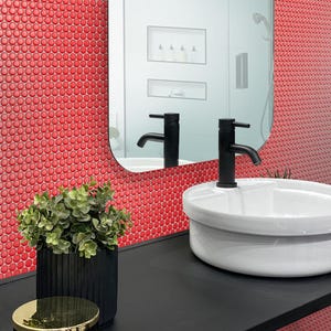 Red 12x12 Glossy Penny Round Porcelain Mosaic Tile (10 Pack, 9.87 Sq Ft ...