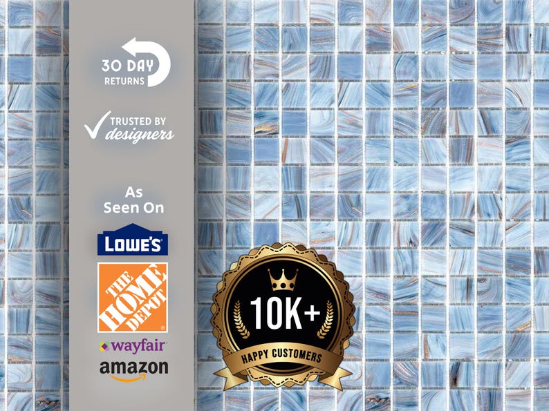 Manatee Blue Glass Mosaic Tile Sample – 4x5 Swatch for Pool Waterline ...