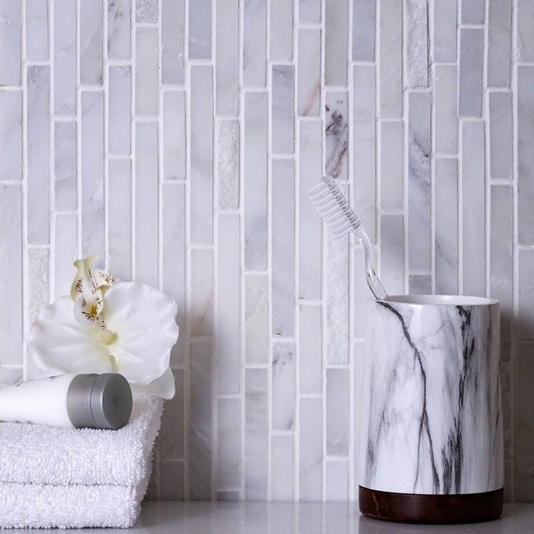 White 4 X 5 Polished Split Face Brick Marble Mosaic Tile - Sample - Etsy