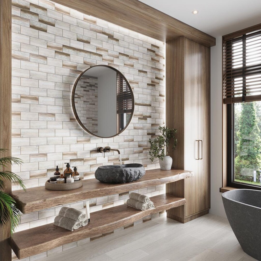 Beige 12x12 Matte Brick Recycled Glass Mosaic Tile (10 Pack, 9.18 Sq Ft ...