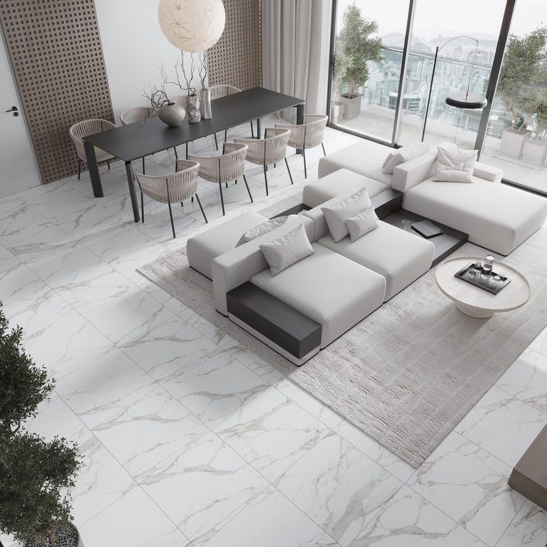 White With Gray-gold 24x24 Polished Square Porcelain Large Format Tile ...