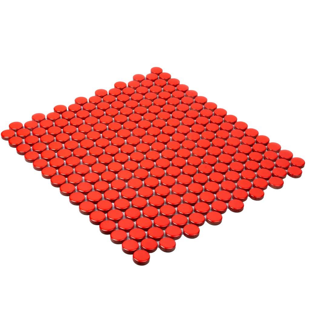 Red 12x12 Glossy Penny Round Porcelain Mosaic Tile (10 Pack, 9.87 Sq Ft ...