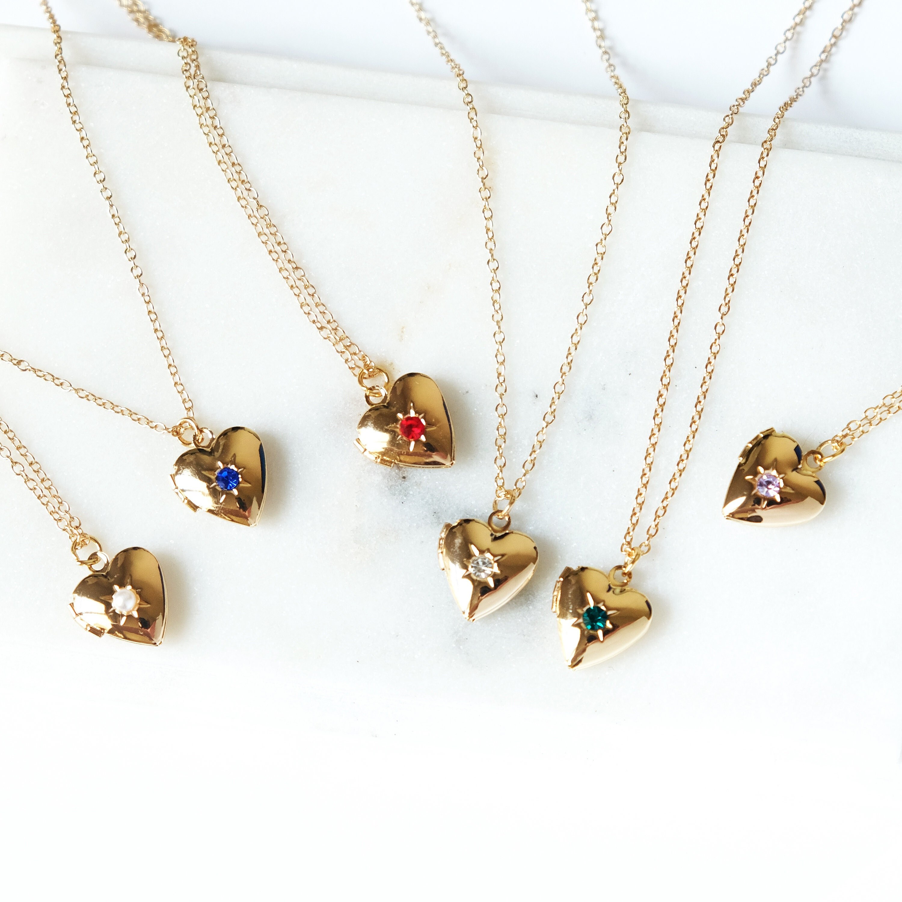 Heart Locket Birthstone Necklace Gold Gemstone Locket - Etsy
