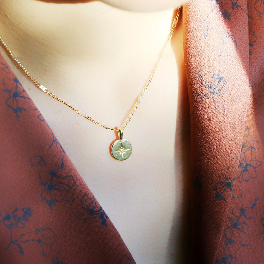 Starburst Power Stone Necklace, North Star Disc Necklace, Minimal Gold ...