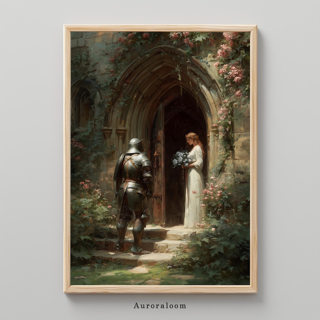 Medieval Knight & Lady Romance Print | Fairytale Love Art Poster ...