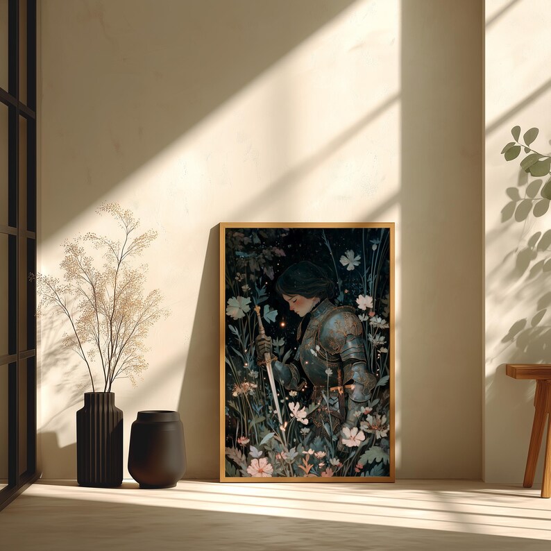 Female Medieval Knight Art Print | Knightcore Fantasy Folk Art ...