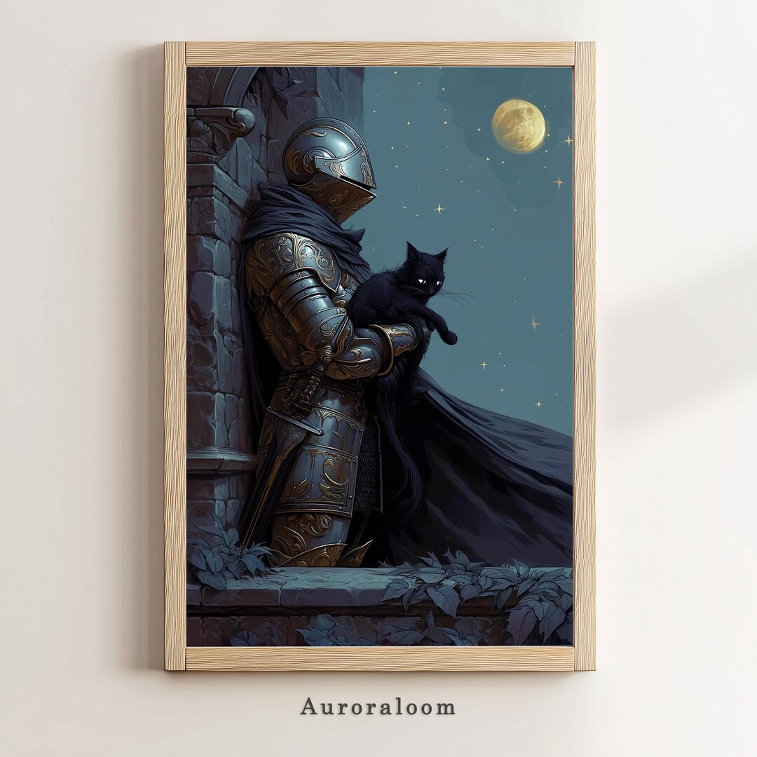 Medieval Knight With a Cat Art Print | Knightcore Fantasy Art | Fantasy ...
