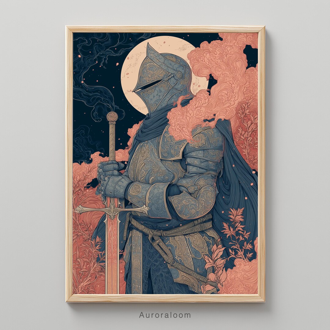 Celestial Knight Art Print | Knightcore Fantasy Wall Art | Watercolor ...