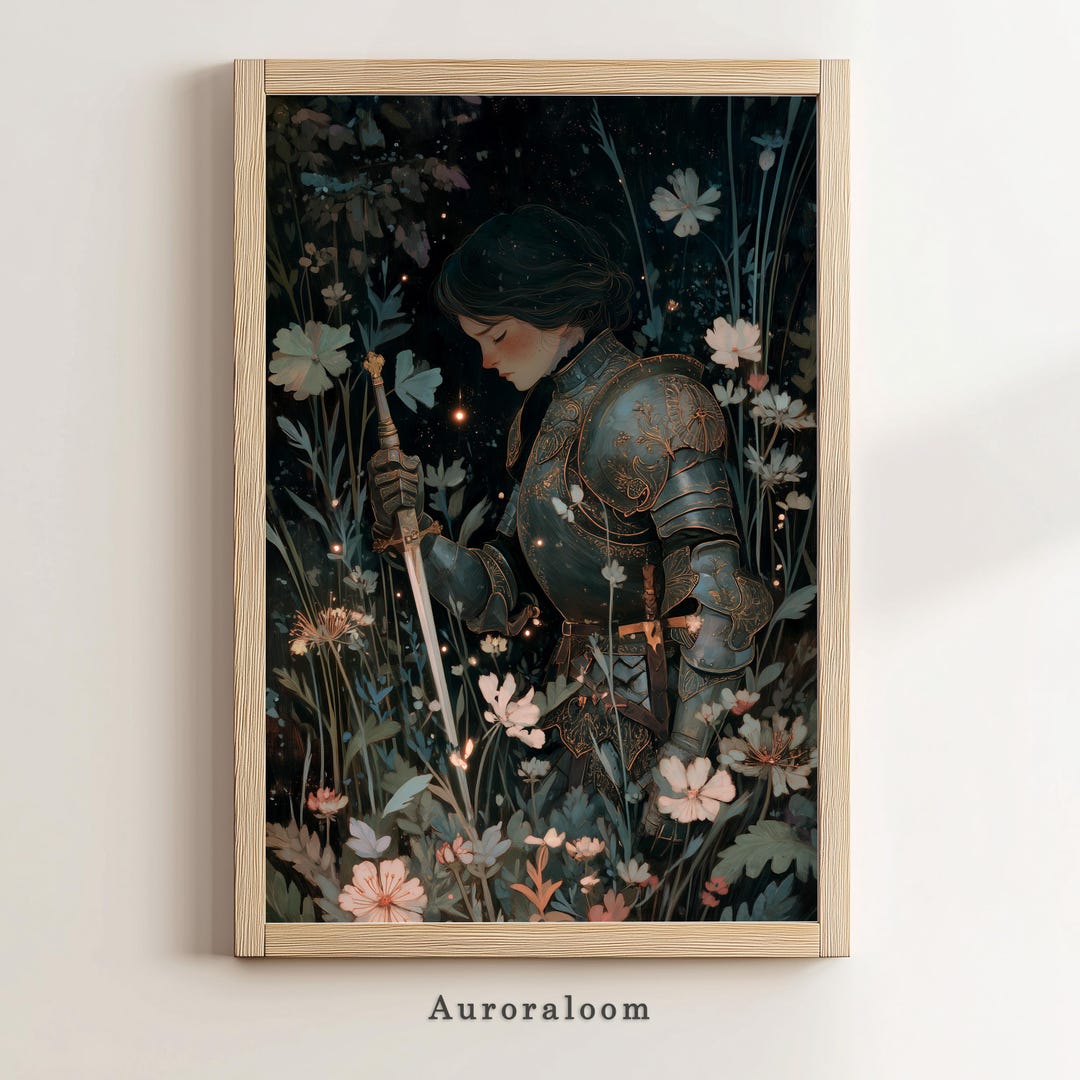 Female Medieval Knight Art Print | Knightcore Fantasy Folk Art ...