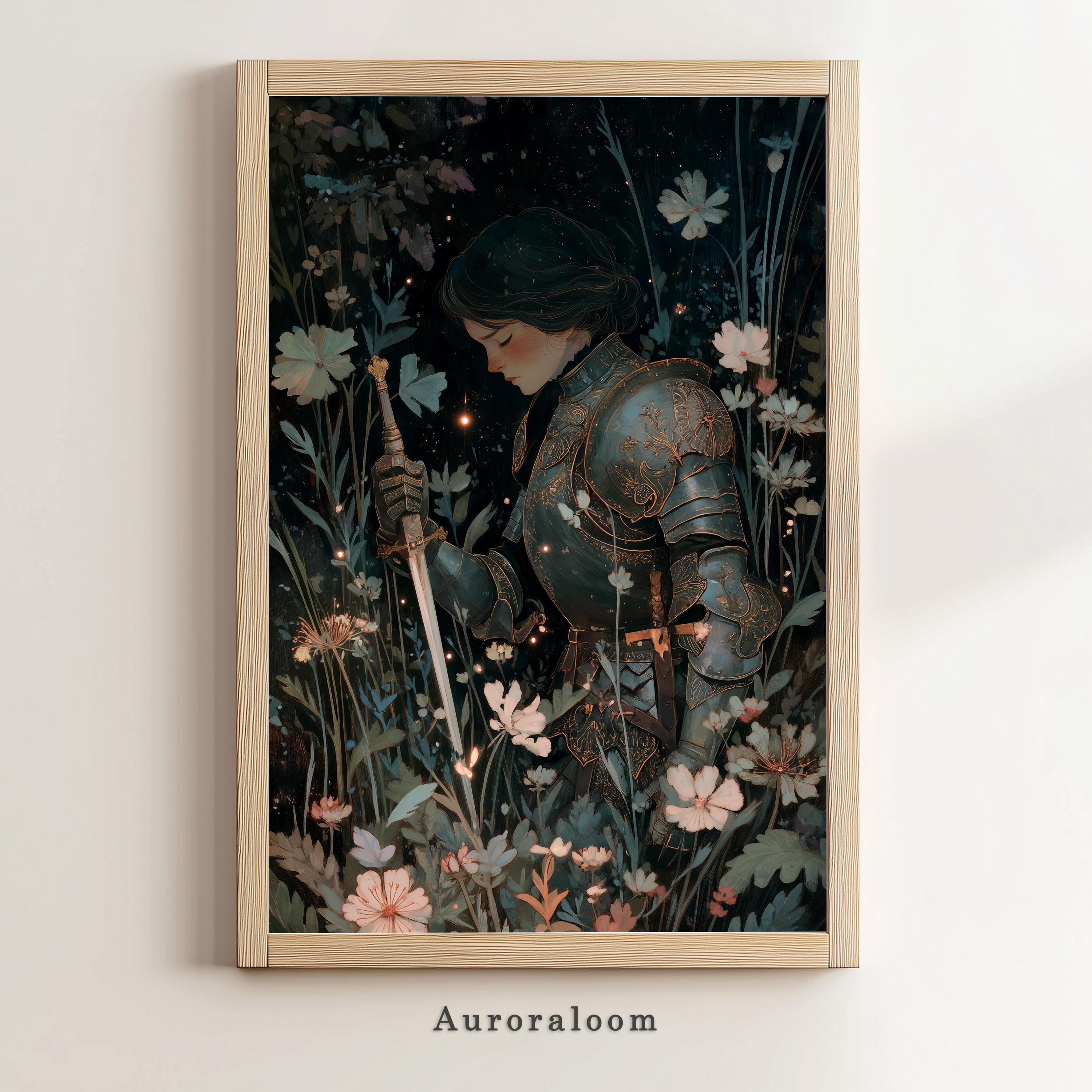 Female Medieval Knight Art Print | Knightcore Fantasy Folk Art ...