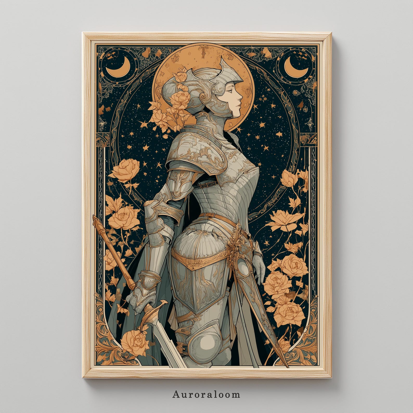Female Medieval Knight Art Print | Knightcore Fantasy Folk Art | Art ...