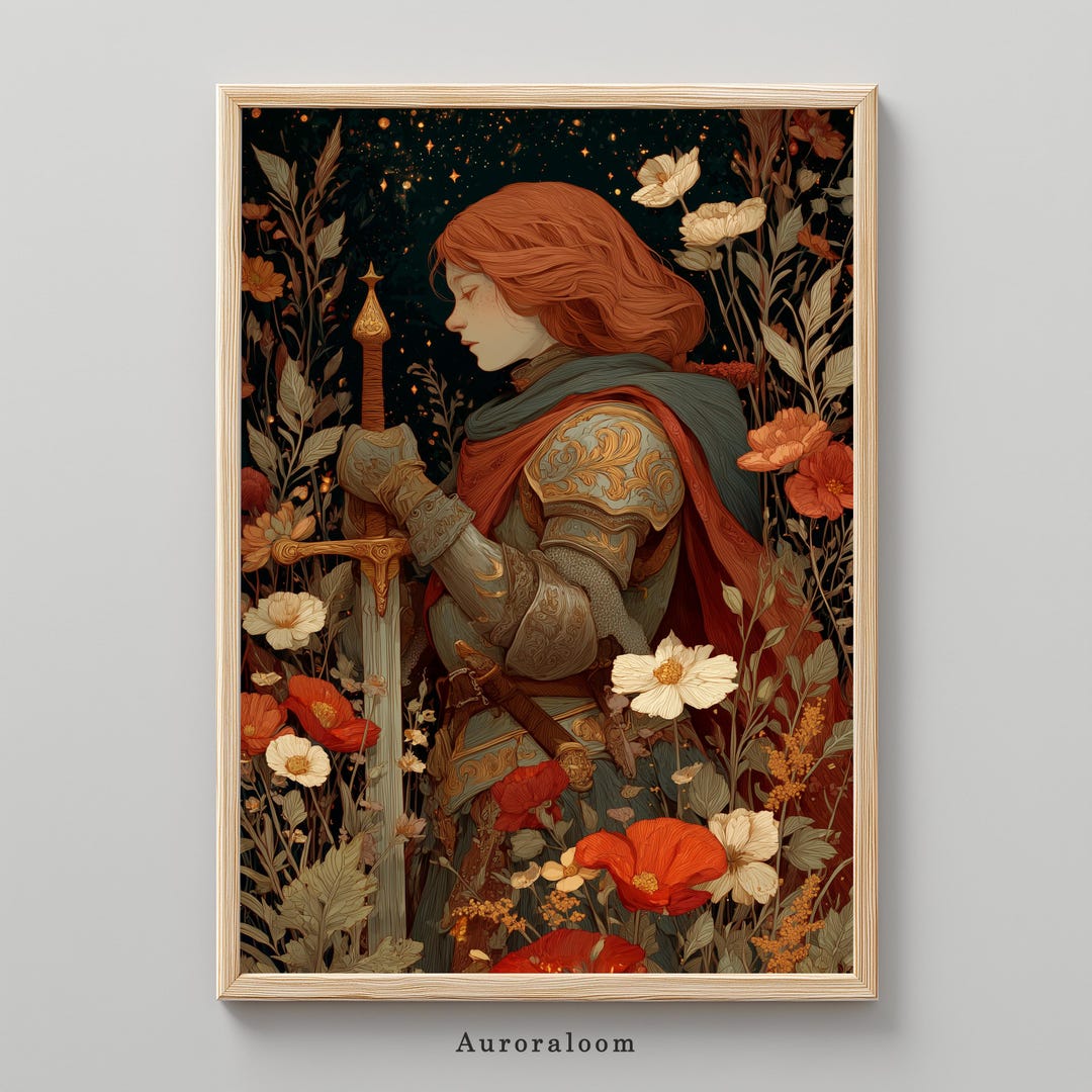 Female Medieval Knight Art Print | Knightcore Fantasy Folk Art ...