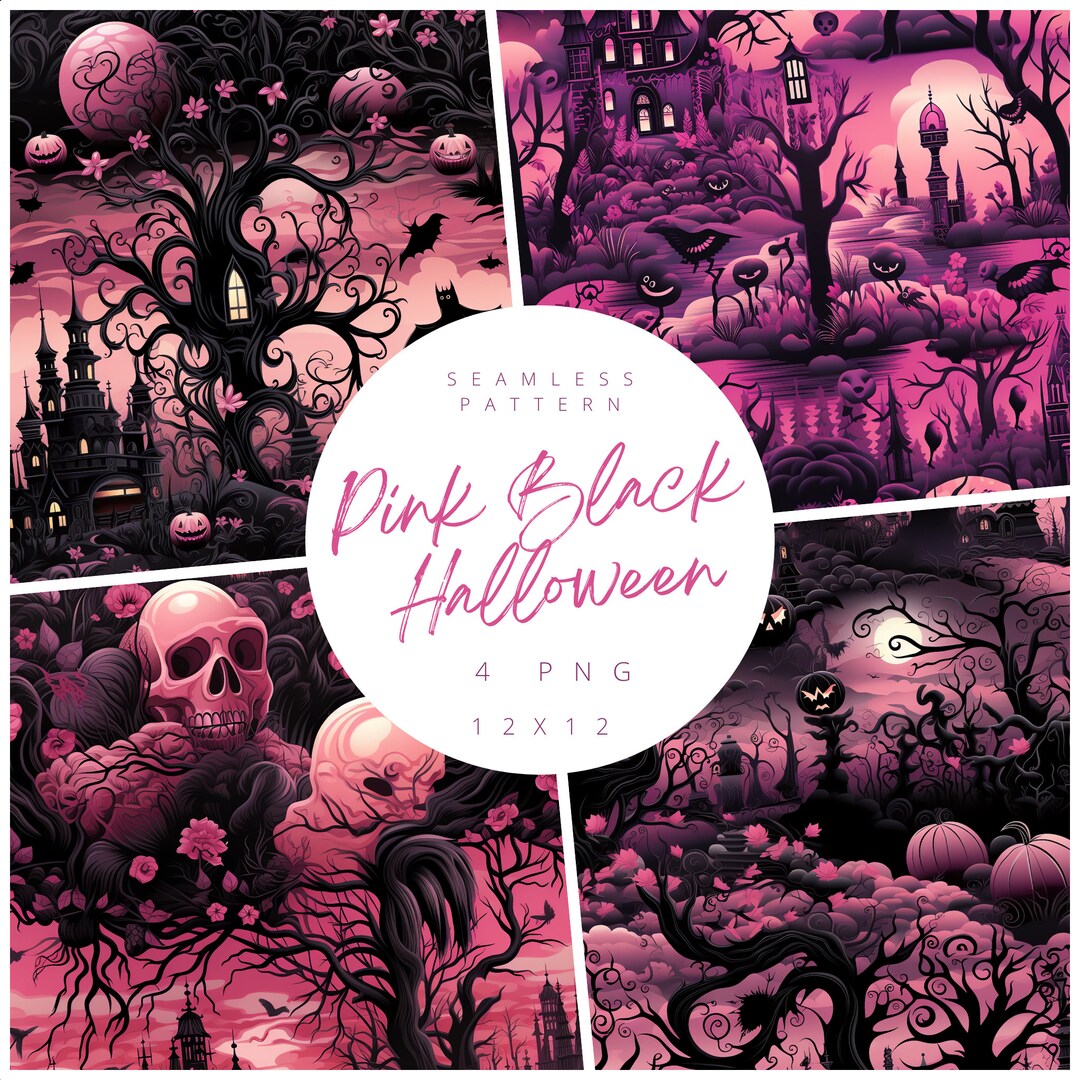 Pink & Black Halloween Seamless Pattern for Commercial Use Digital ...