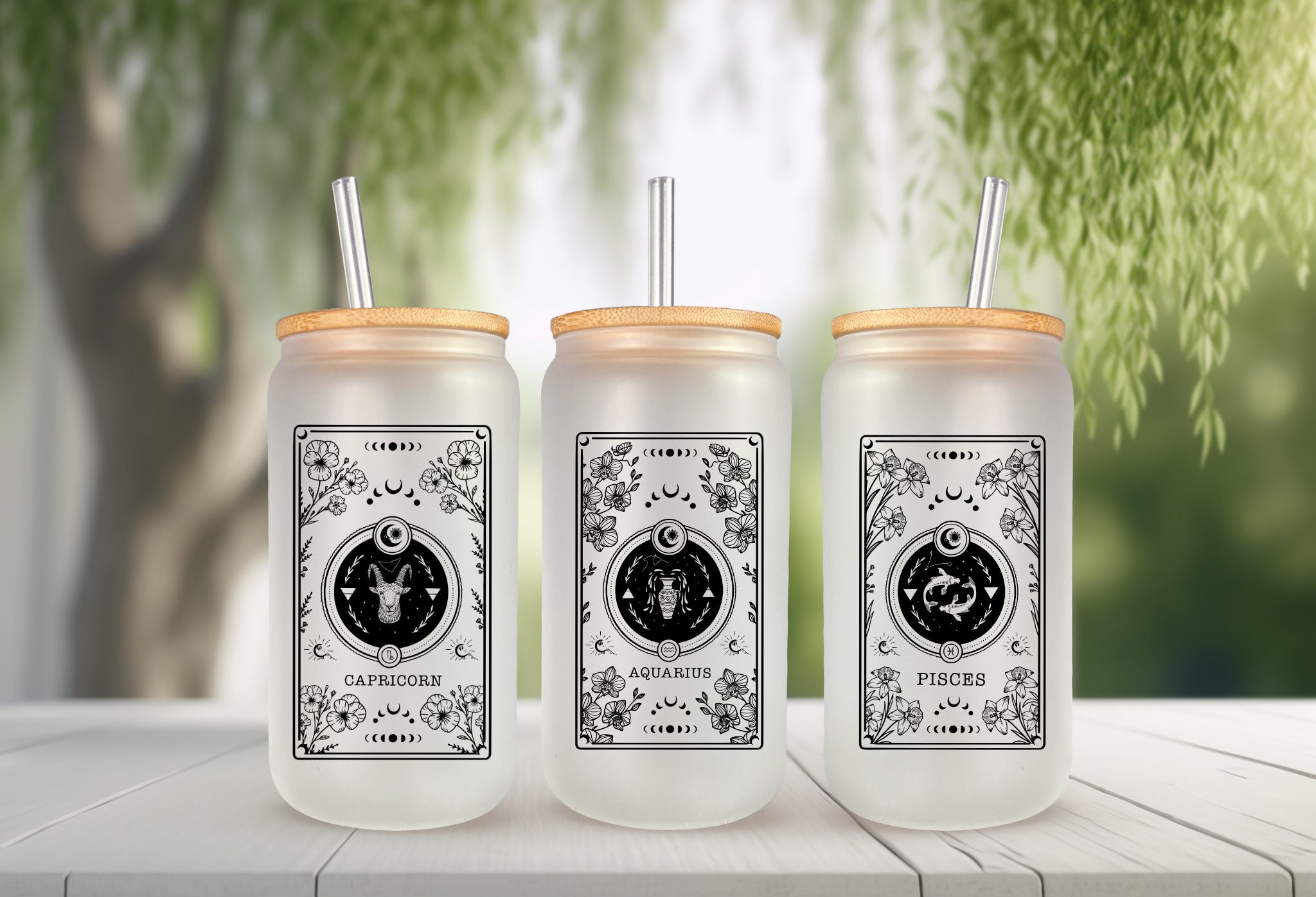 Zodiac Sign Glass Cup, Horoscope Glass Can, Iced Coffee Glass Cup ...