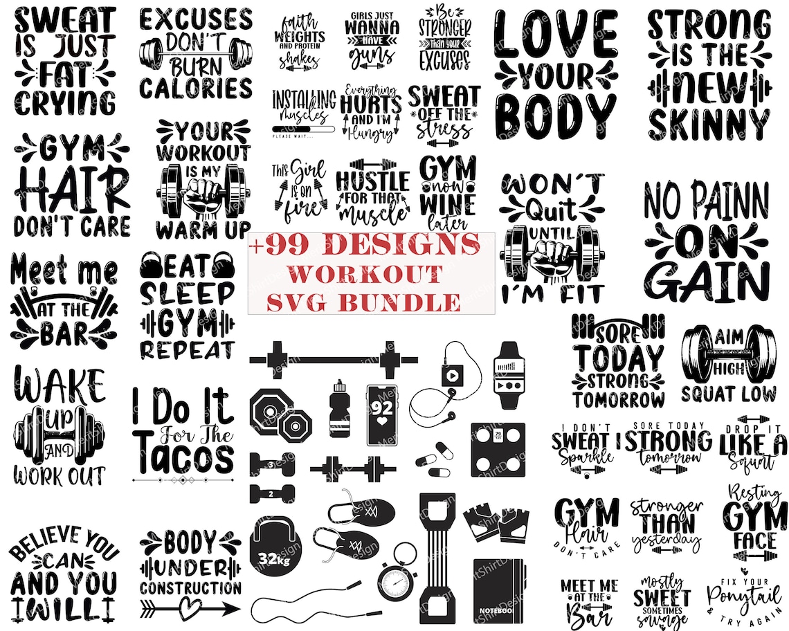 Workout SVG Bundle, Gym SVG Bundle, Workout Shirt Svg, Fitness Svg ...