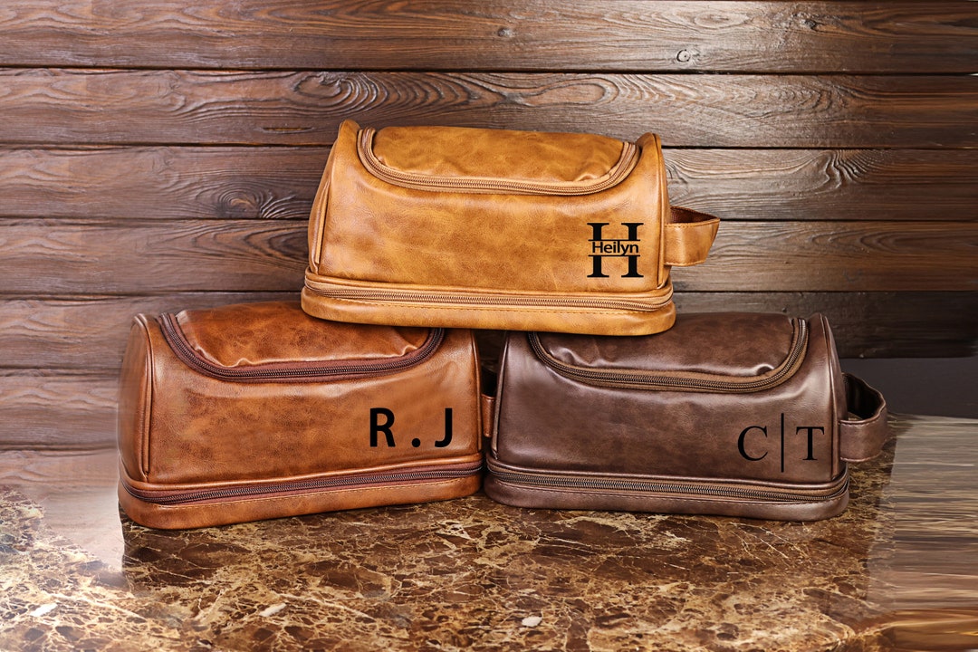 Custom Leather Toiletry Bag Hanging Wash Bag Groomsmen Gifts Pu Dopp ...
