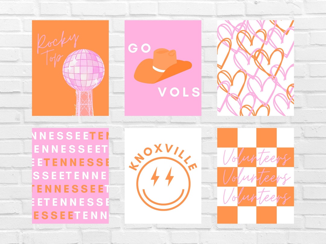 Preppy Orange Checkered and Pink Wall Prints for Digital Download Set ...
