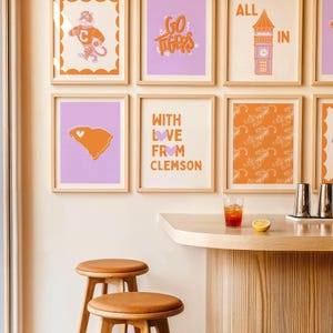Clemson University Orange Wall Art Set | 6 Digital South Carolina Prints | Cute Tiger Purple and ...