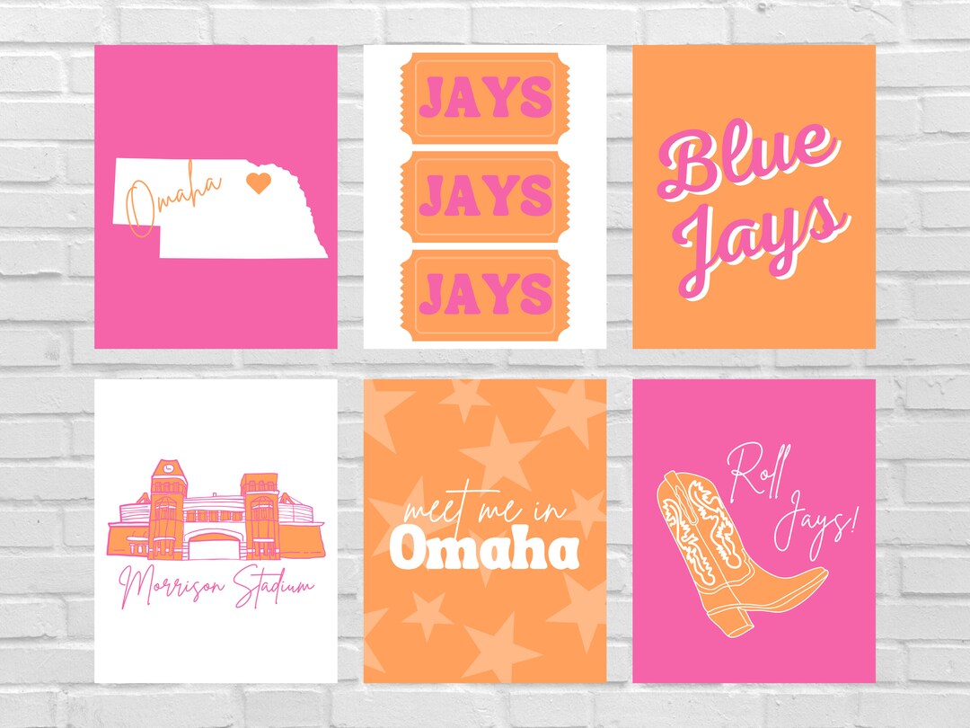 Pink and Orange Blue Jay Poster Wall Prints for Digital Download Set of ...