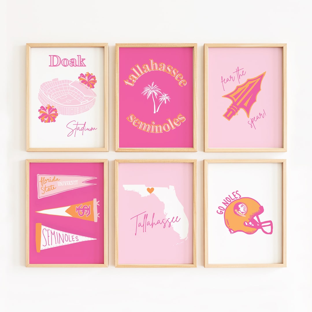 Florida State University Wall Art Prints Set of 6 | Pink & Orange Cute ...