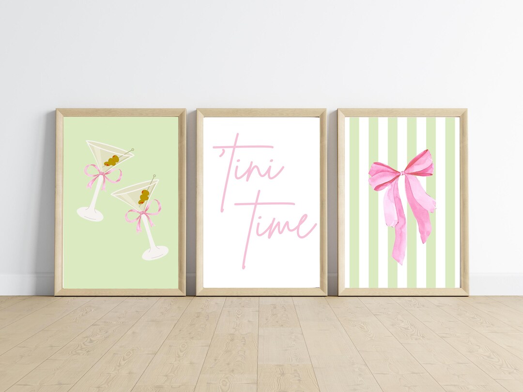 Martini & Bow Prints: Preppy Bar Cart Art (set of 3) (digital Download ...
