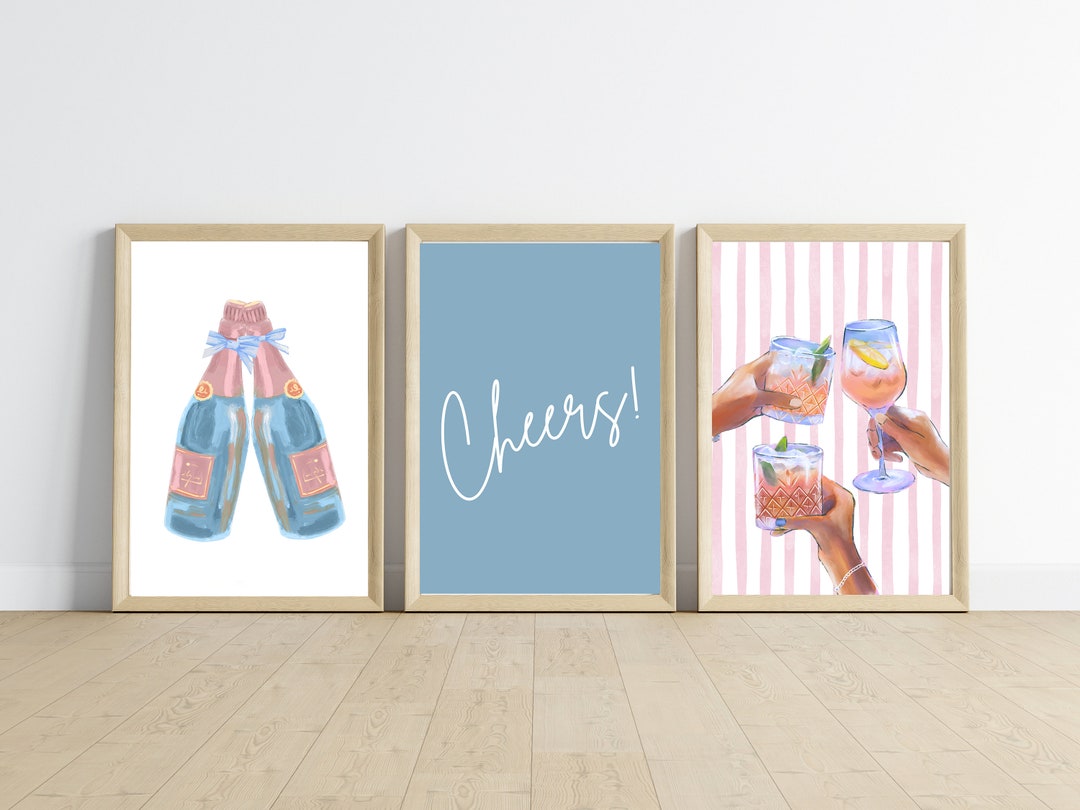 Preppy Champagne Pink Prints for Bar Cart Set of 3 Preppy Cocktail ...