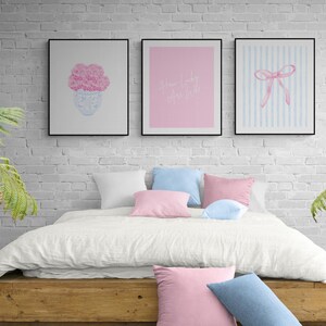 Light Blue and Pink Floral Hydrangea Prints Set of 3 Preppy Aesthetic ...