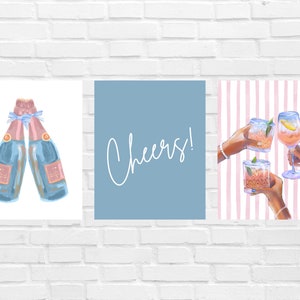 Preppy Champagne Pink Prints for Bar Cart| Set of 3 | Preppy Cocktail ...