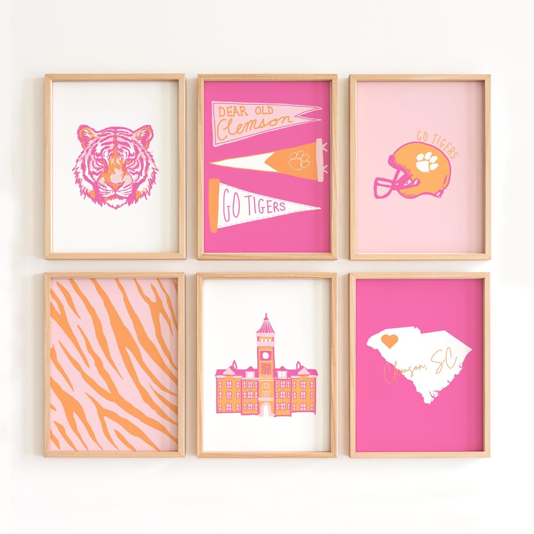 Clemson University Pink Wall Art Prints: Trendy Dorm Decor (digital ...