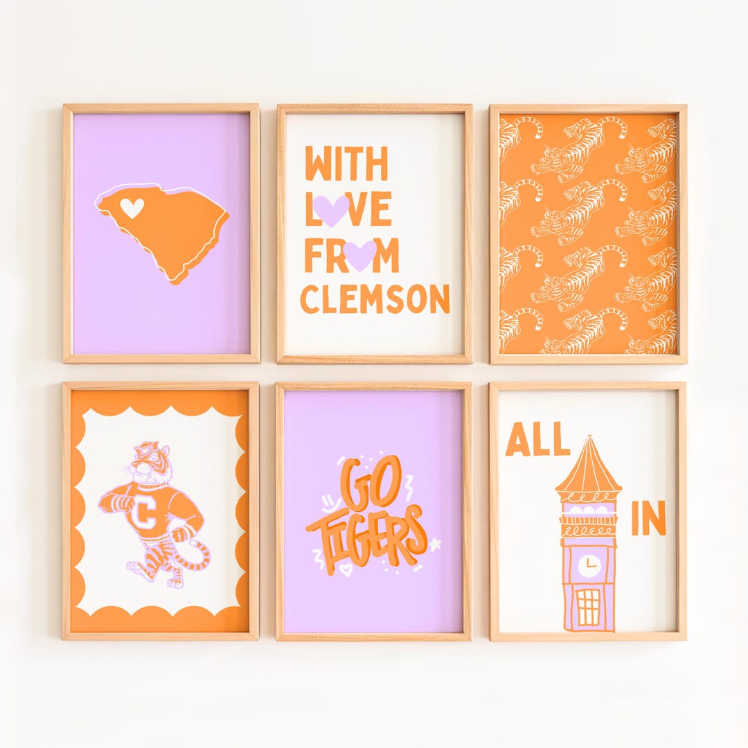 Clemson University Orange Wall Art Set | 6 Digital South Carolina ...